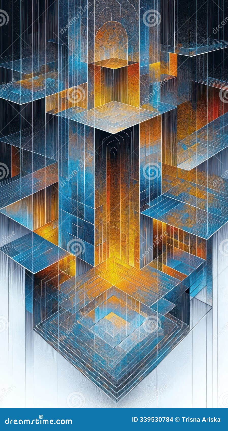 A Geometric Abstraction Featuring Layered Structures with Glowing ...