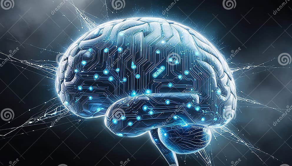 Geometric AI Brain with Glowing Circuits and Nodes, Representing the ...