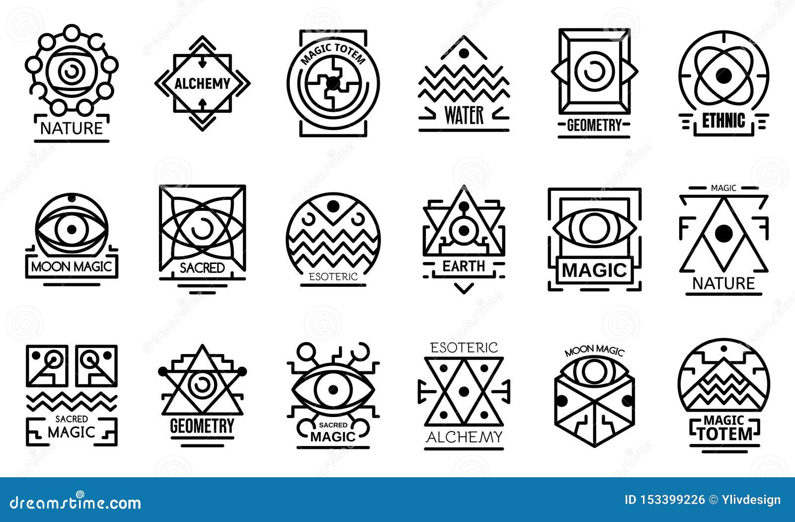 Geometric Alchemy Icons Set, Outline Style Stock Vector - Illustration ...