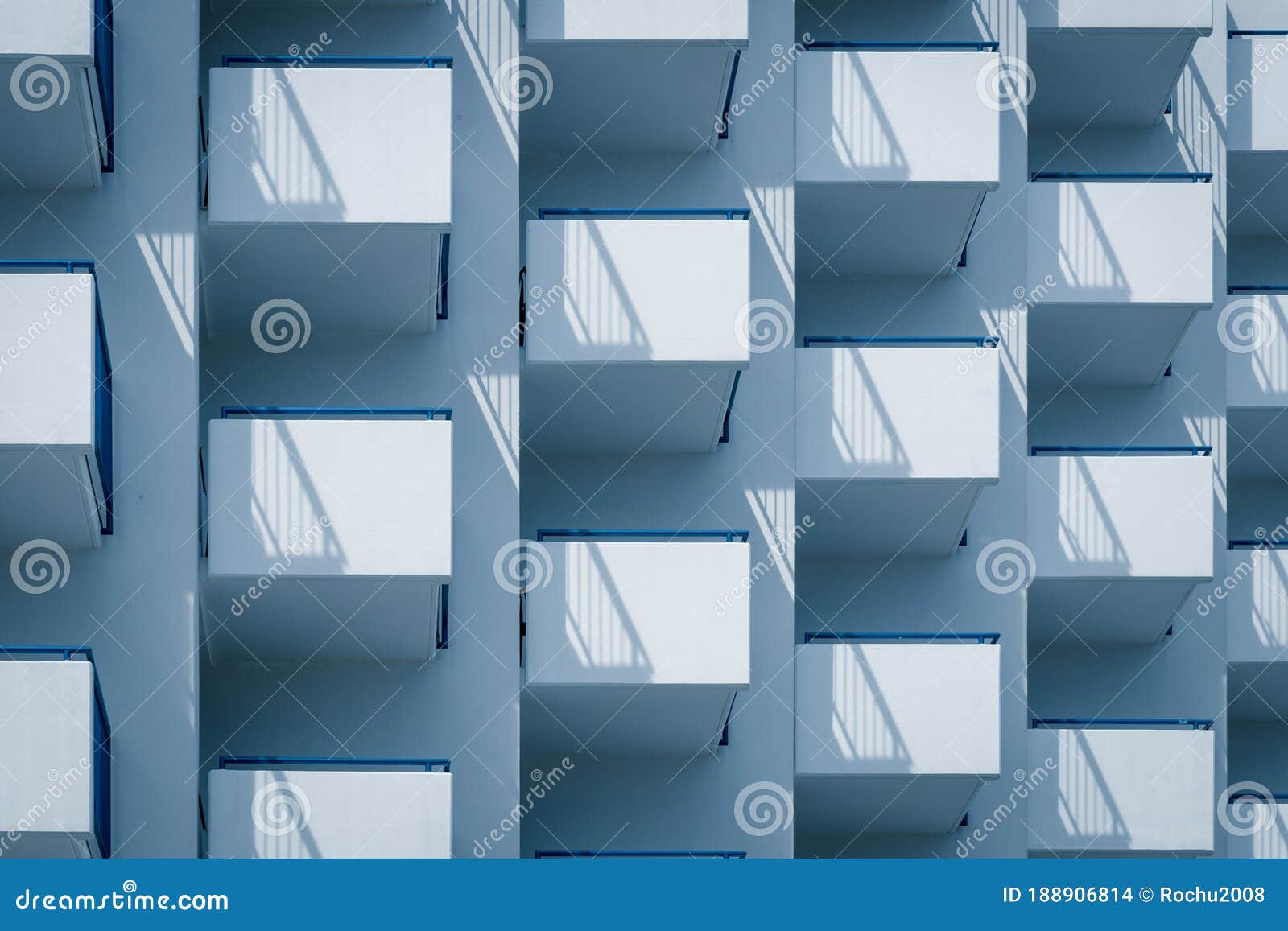 Geometric Architecture, Building with Evenly Protruding White-blue ...