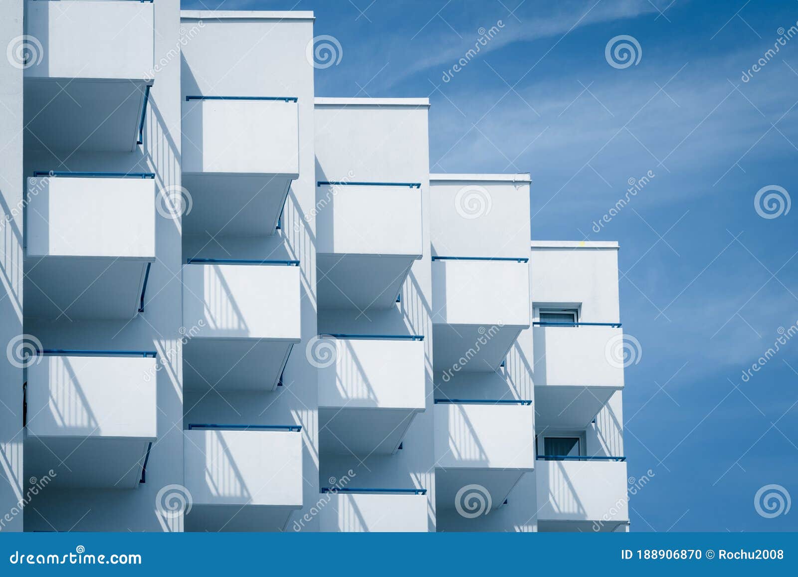 Geometric Architecture, Building with Evenly Protruding White-blue ...
