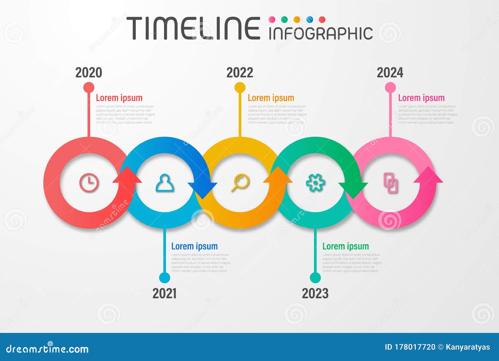 Geometric Arrow Shape Elements with Steps,options,milestone,processes ...