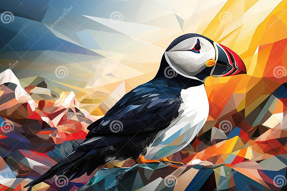 Geometric Backdrop Elevates Abstract Puffin Illustration for a Striking ...
