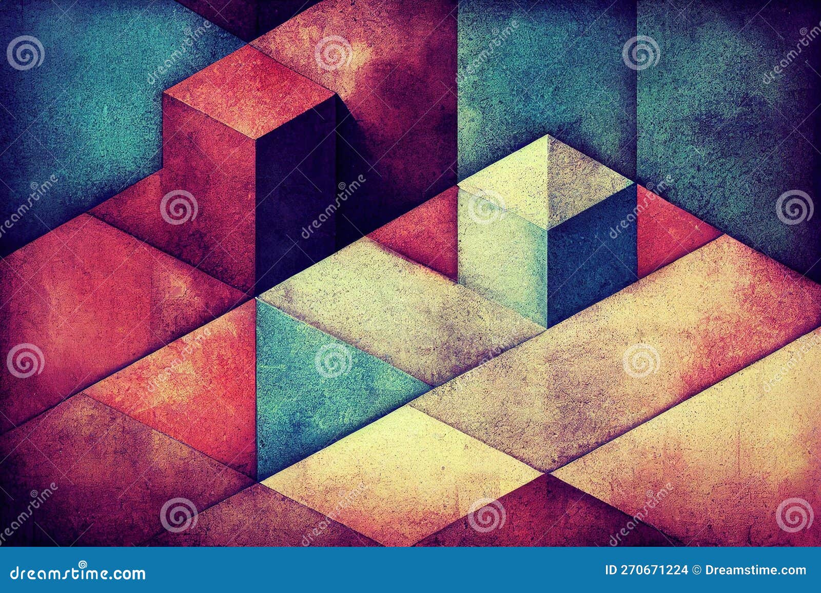 Geometric Background with Pyramids, Cubes and Flat Shapes in Grunge ...