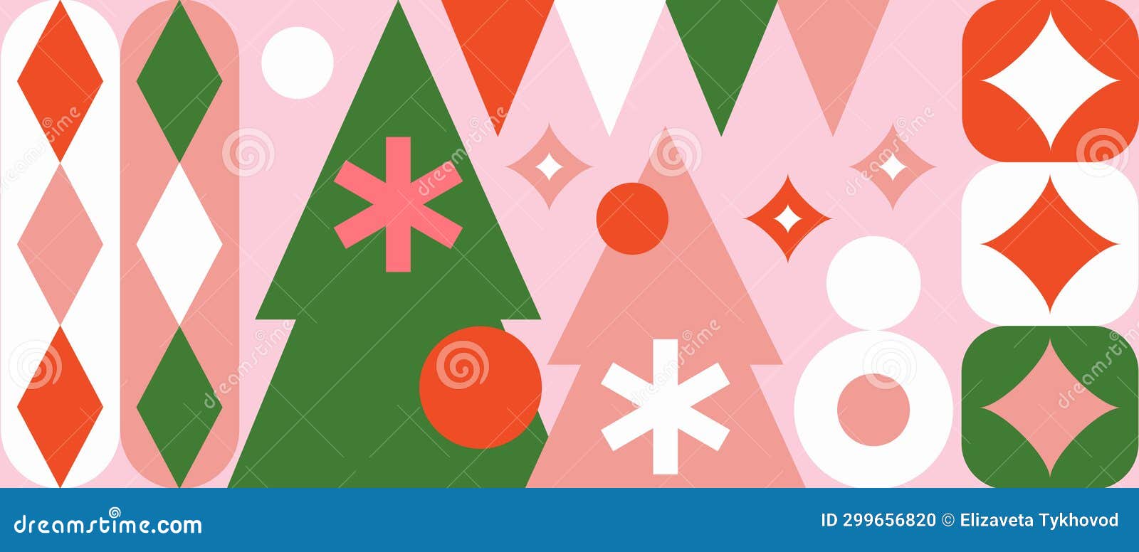 Geometric Background with Winter Patterns, Christmas Trees in ...