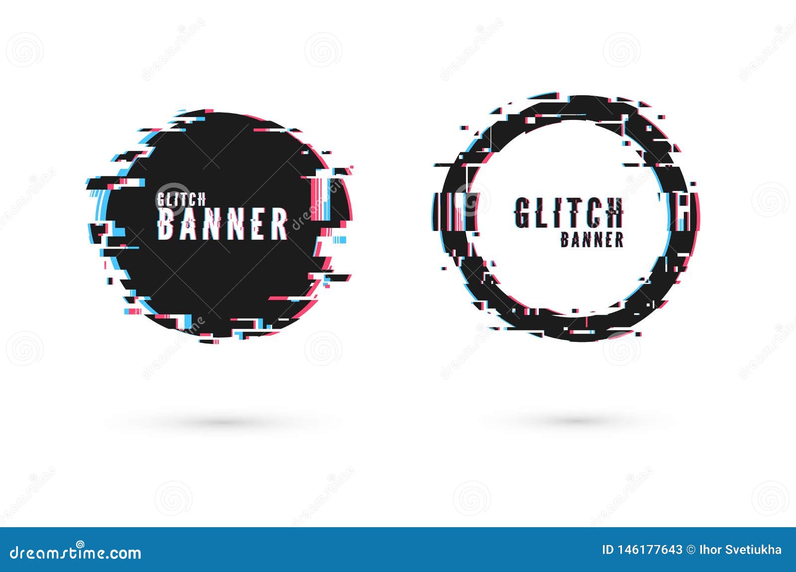 Geometric Banner with Distortion Effect - Glitch. Circle Shape Frame ...