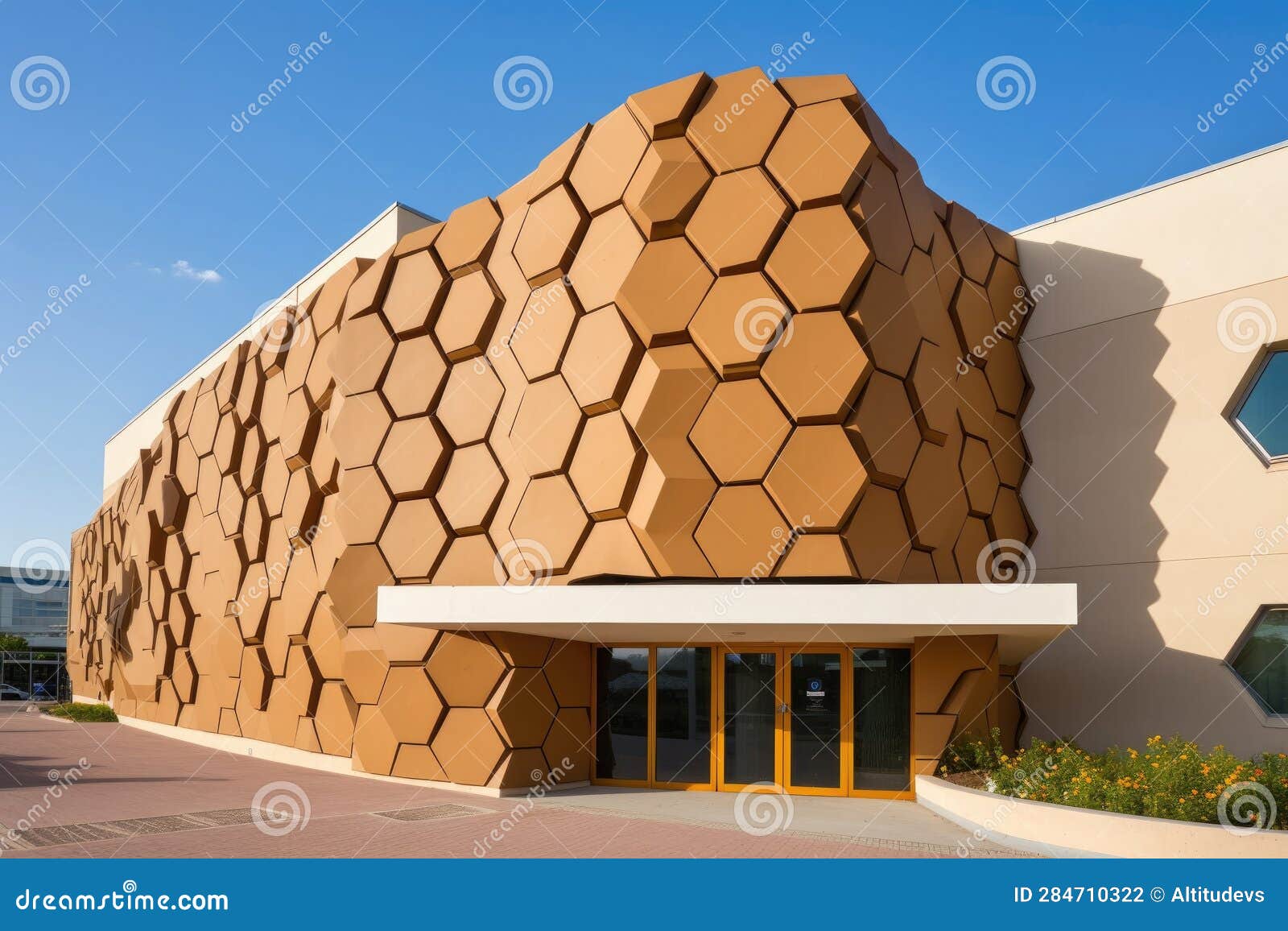 Geometric Beehive Design on a Modern Building Facade Stock Photo ...