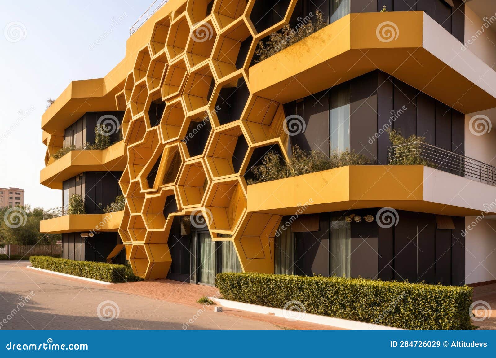 Geometric Beehive Design on a Modern Building Facade Stock Illustration ...