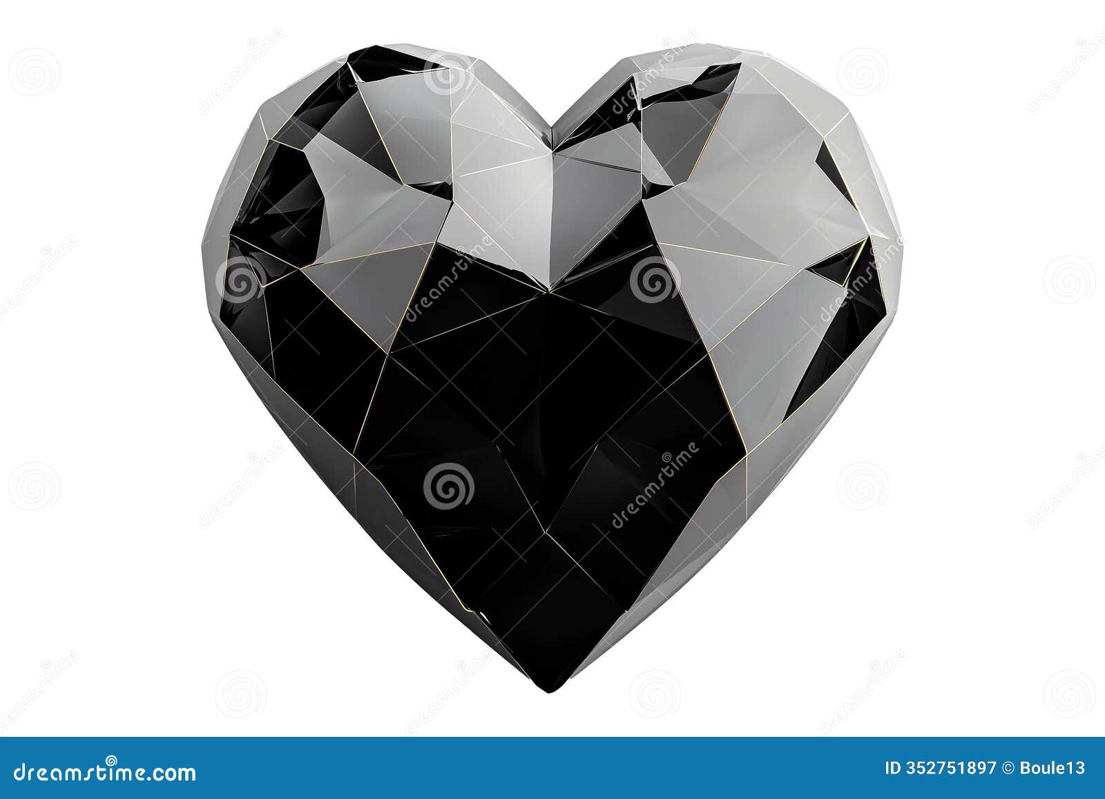Geometric Black Heart with Gold Accents, Angular Patterns and Smooth ...