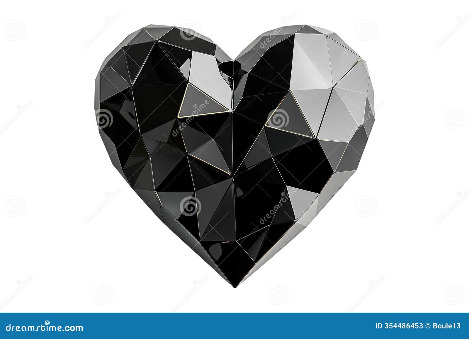 Geometric Black Heart with Gold Accents, Angular Patterns and Smooth ...