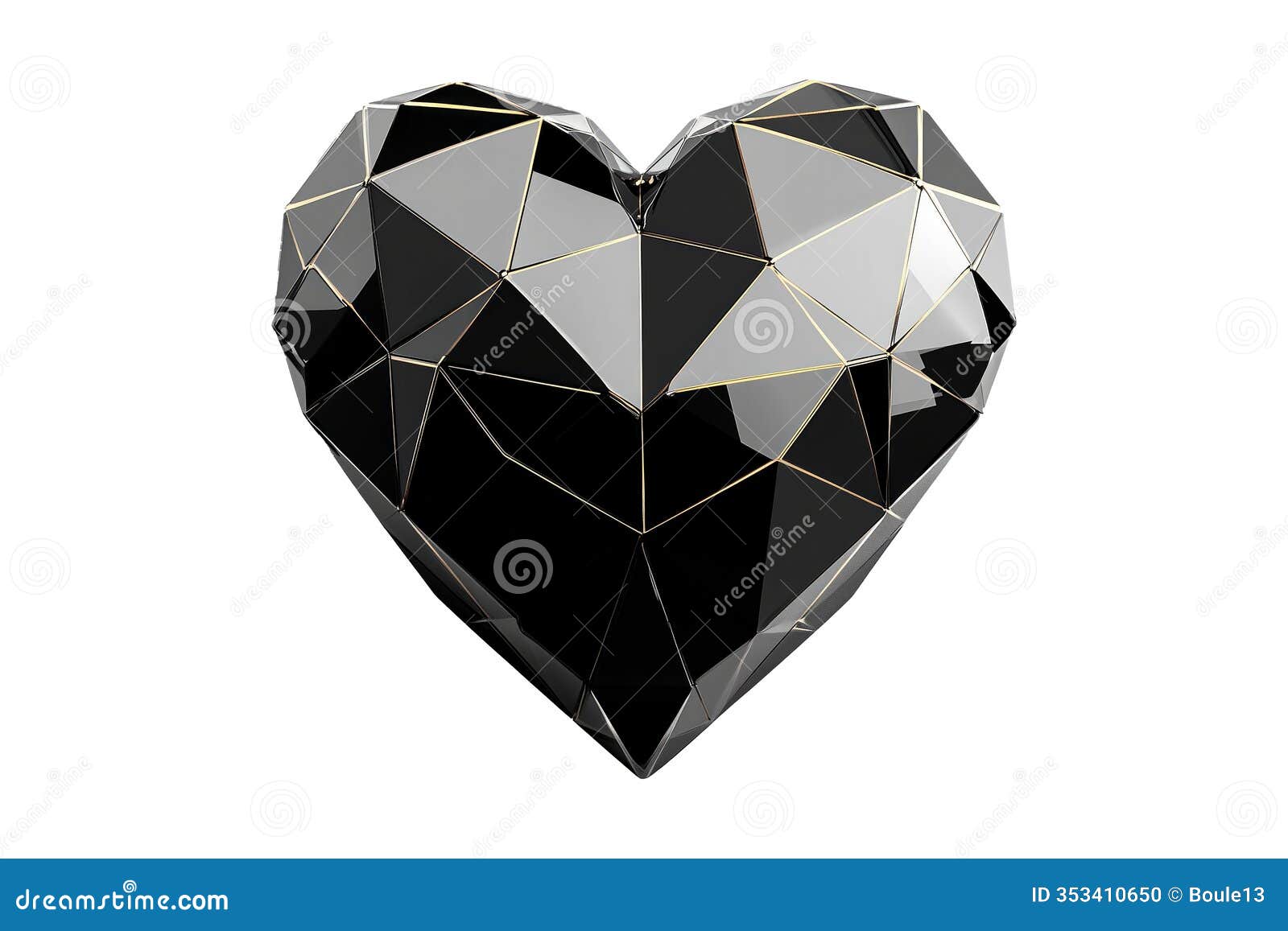 Geometric Black Heart with Gold Accents, Angular Patterns and Smooth ...