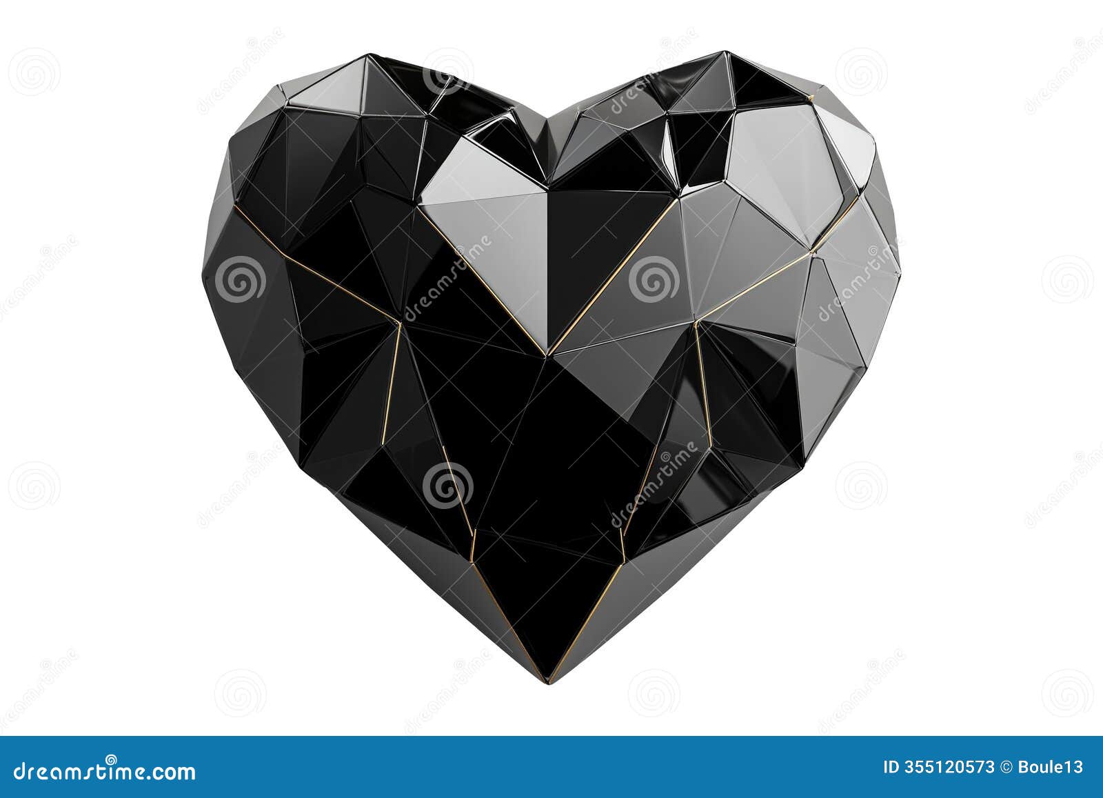 Geometric Black Heart with Gold Accents, Angular Patterns and Smooth ...