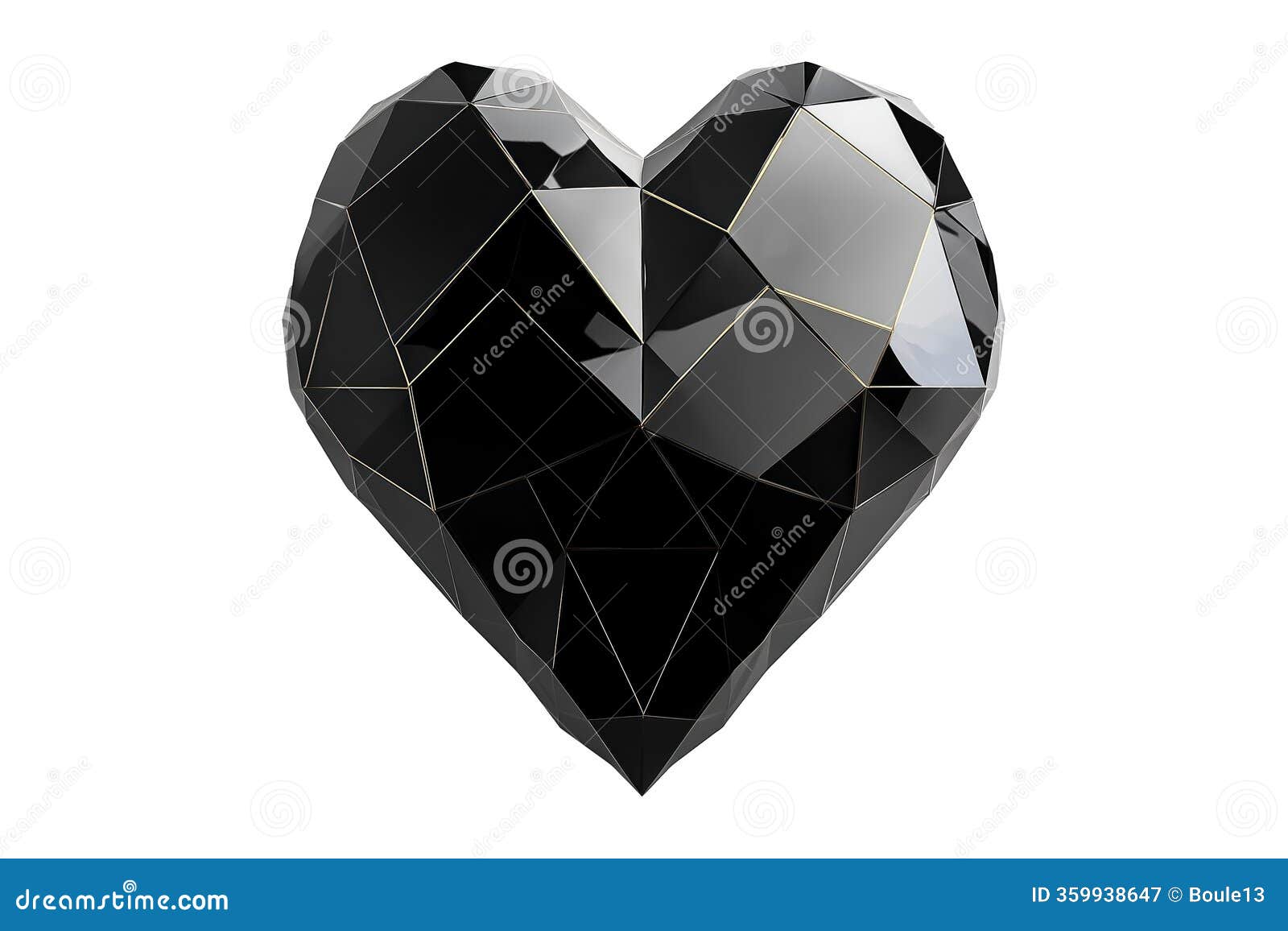 Geometric Black Heart with Gold Accents, Angular Patterns and Smooth ...