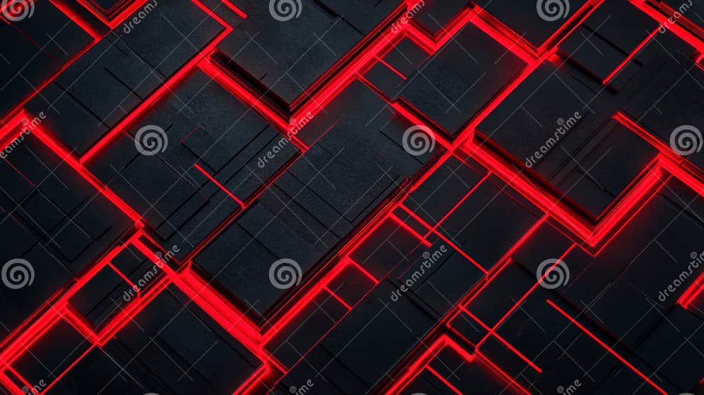 Geometric Black and Red Abstract Background with Glowing Lines Stock ...