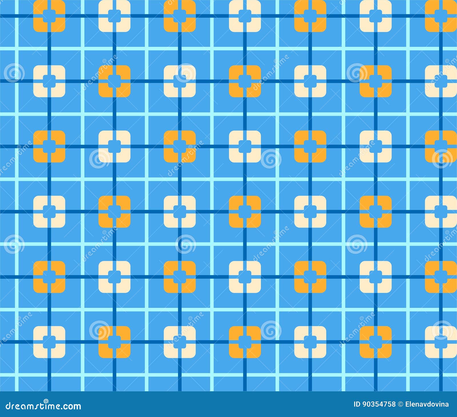 Geometric Blue Background with Orange Squares, Seamless, Color. Stock ...