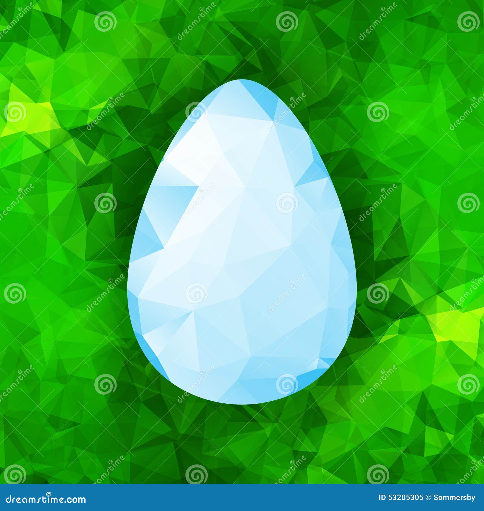 Geometric Blue Easter Egg on a Green Triangular Polygonal Backg Stock ...