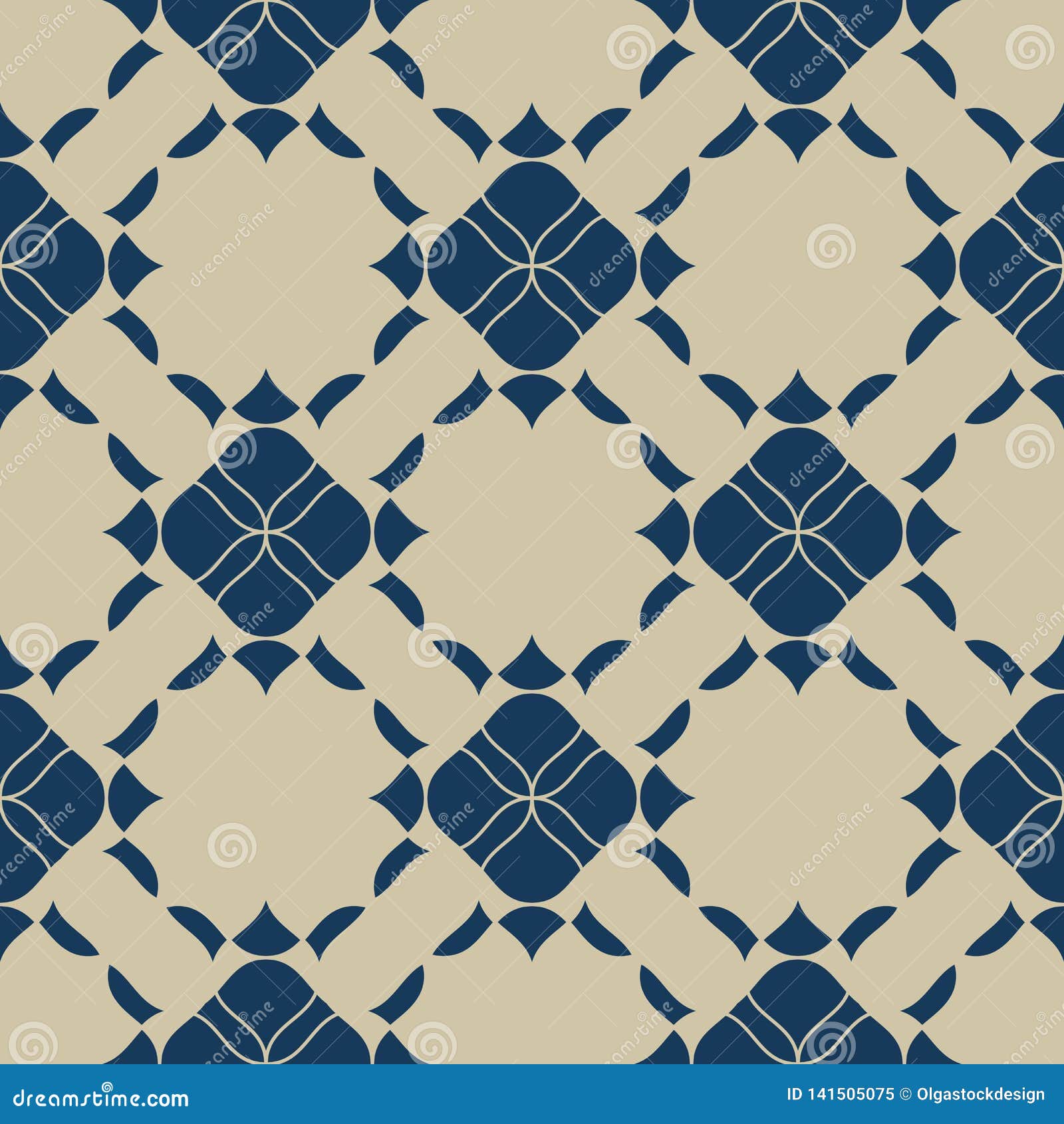 Geometric Blue and Gold Floral Seamless Pattern. Vector Abstract ...