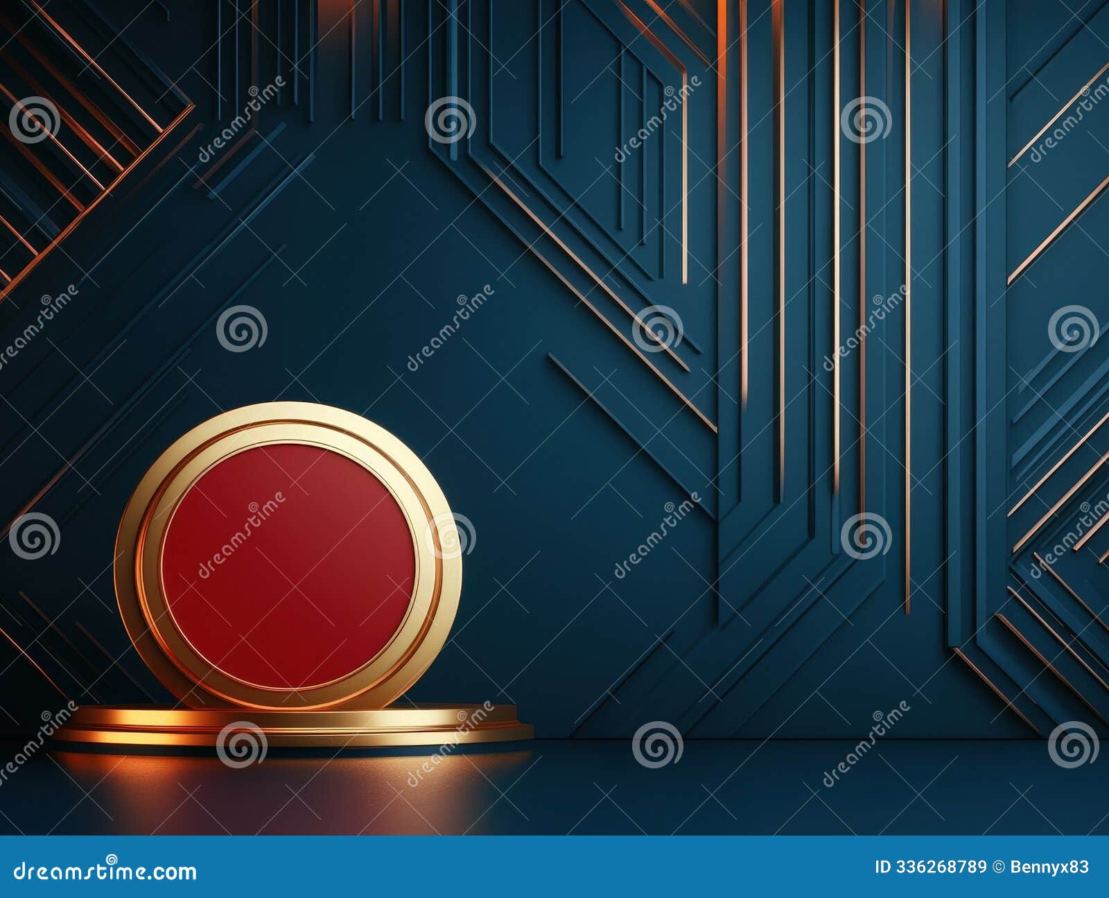 Geometric Blue and Gold Platform with Red Circle Stock Illustration ...