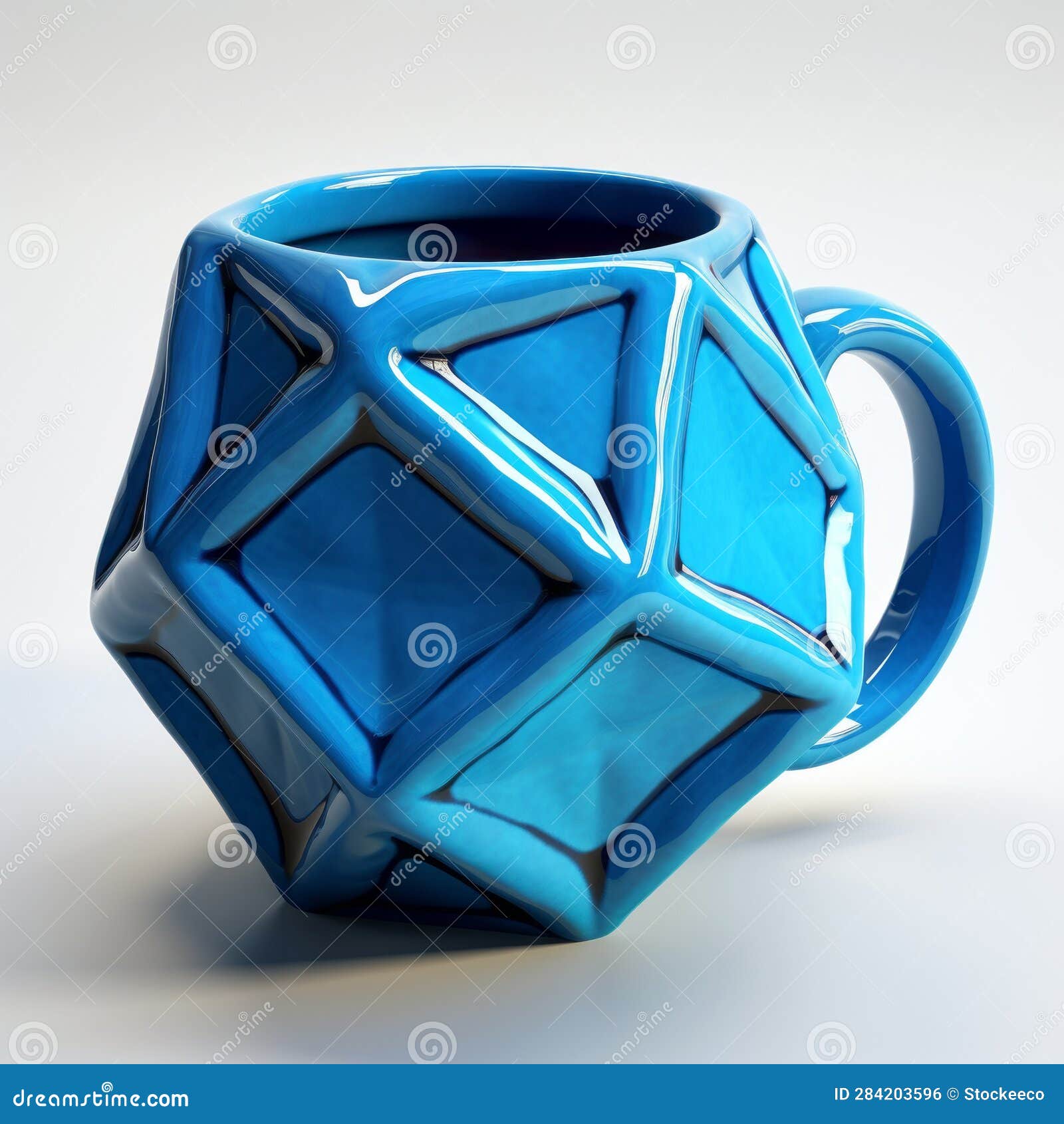 Geometric Blue Mug: Hyper-realistic Maya Rendered 3d Model Stock ...