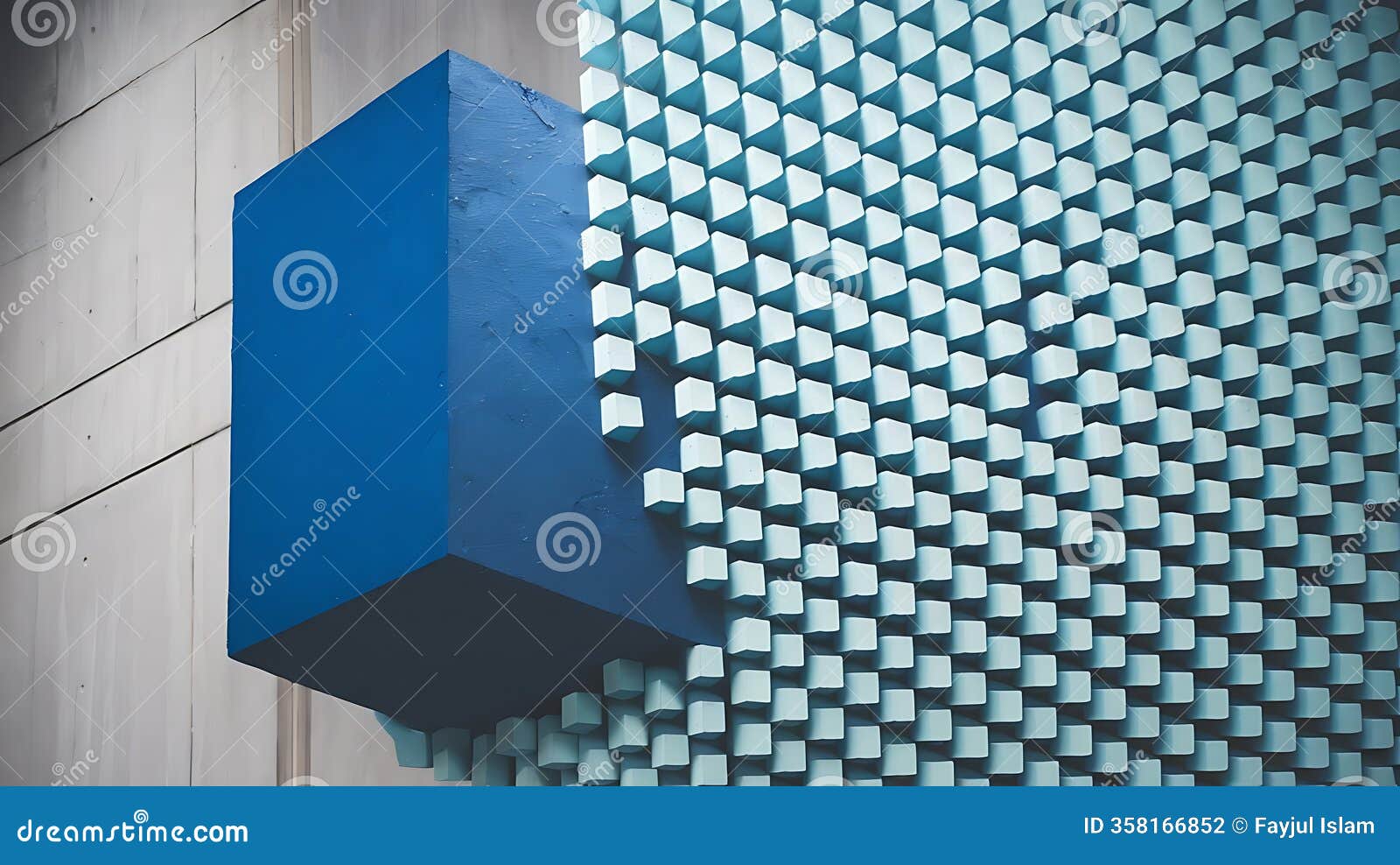 Geometric Blue Patterns and Textured Blocks on Architectural Wall ...