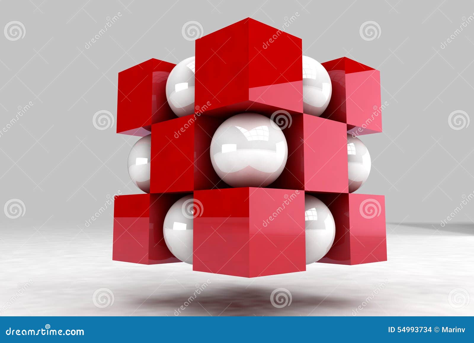 Geometric Body Made of White Balls and Red Cubes Stock Illustration ...