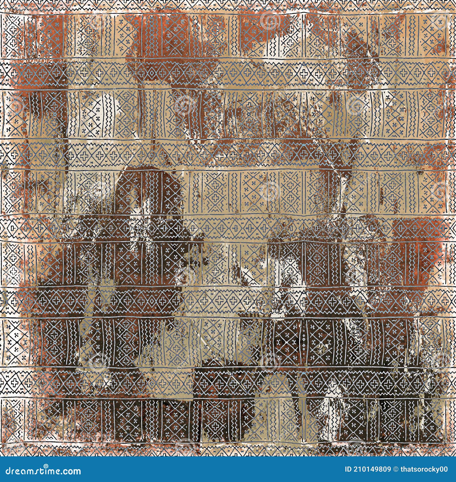 Geometric Boho Style Tribal Pattern with Distressed Texture and Effect ...