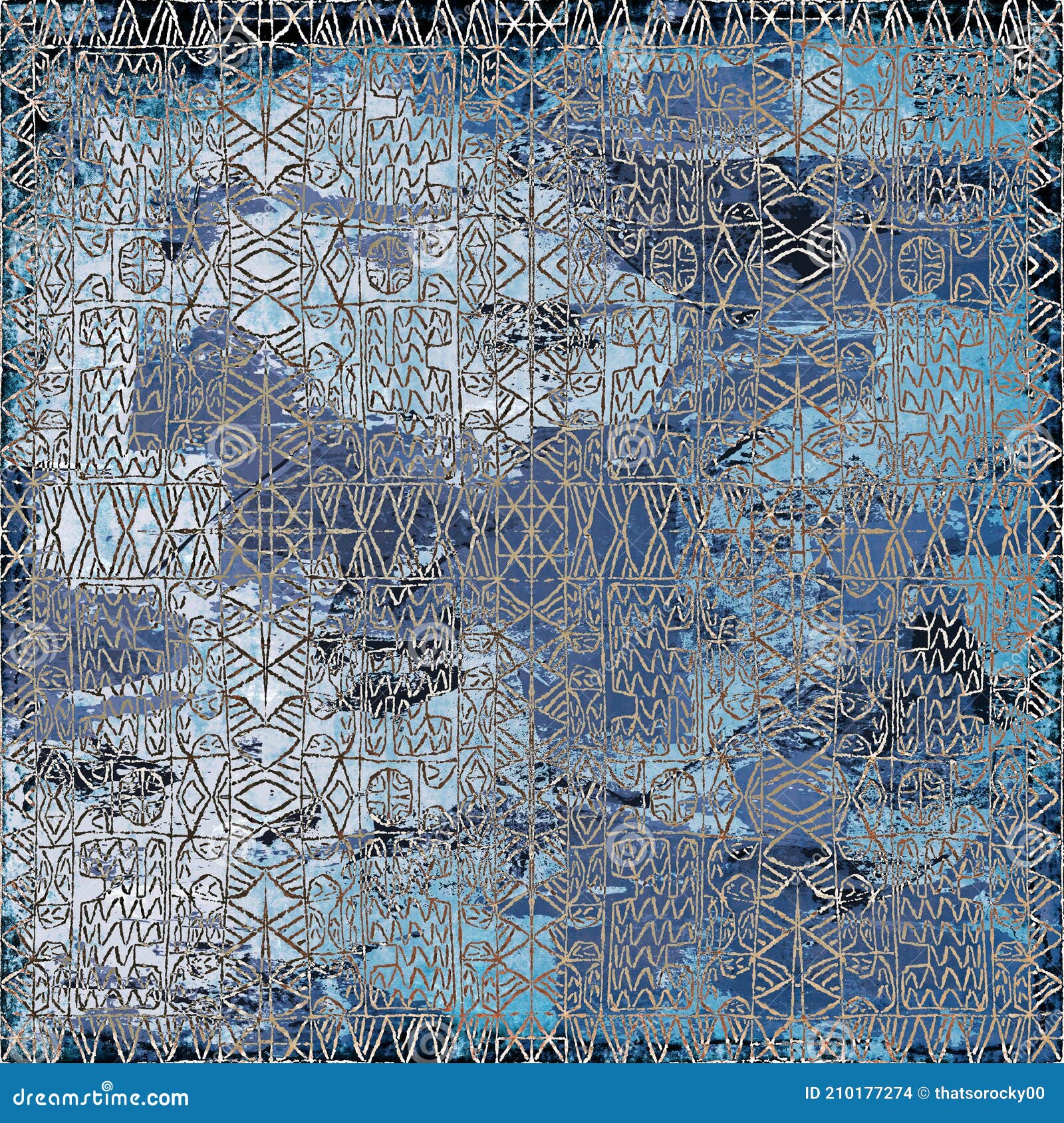 Geometric Boho Style Tribal Pattern with Distressed Texture and Effect ...