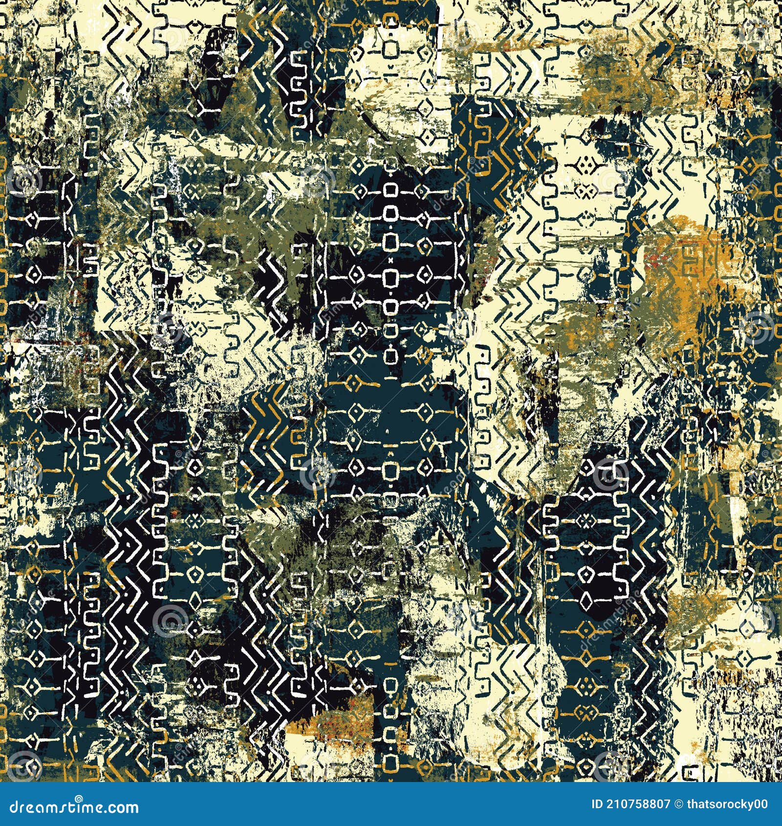 Geometric Boho Style Tribal Pattern with Distressed Texture and Effect ...