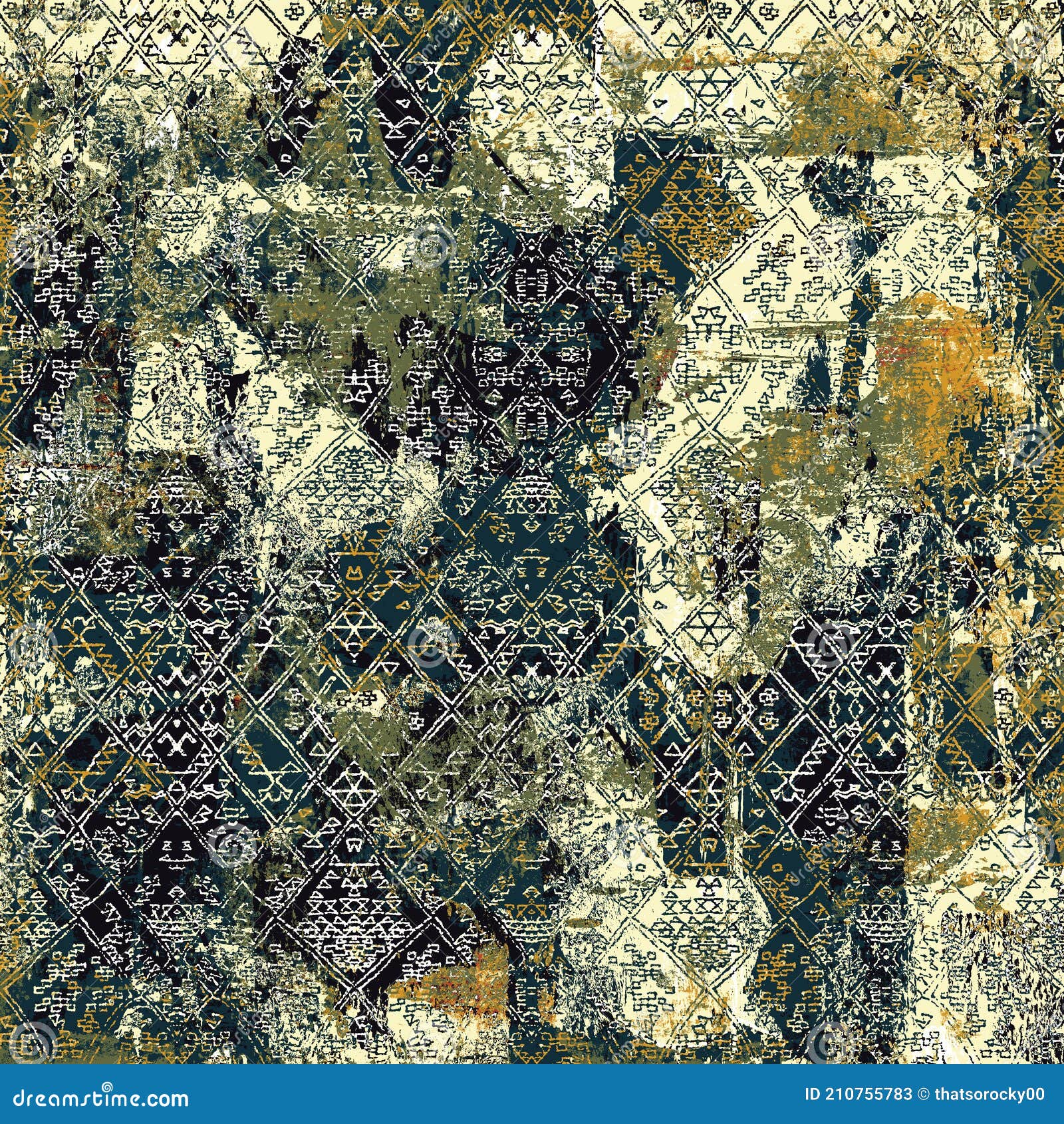 Geometric Boho Style Tribal Pattern with Distressed Texture and Effect ...