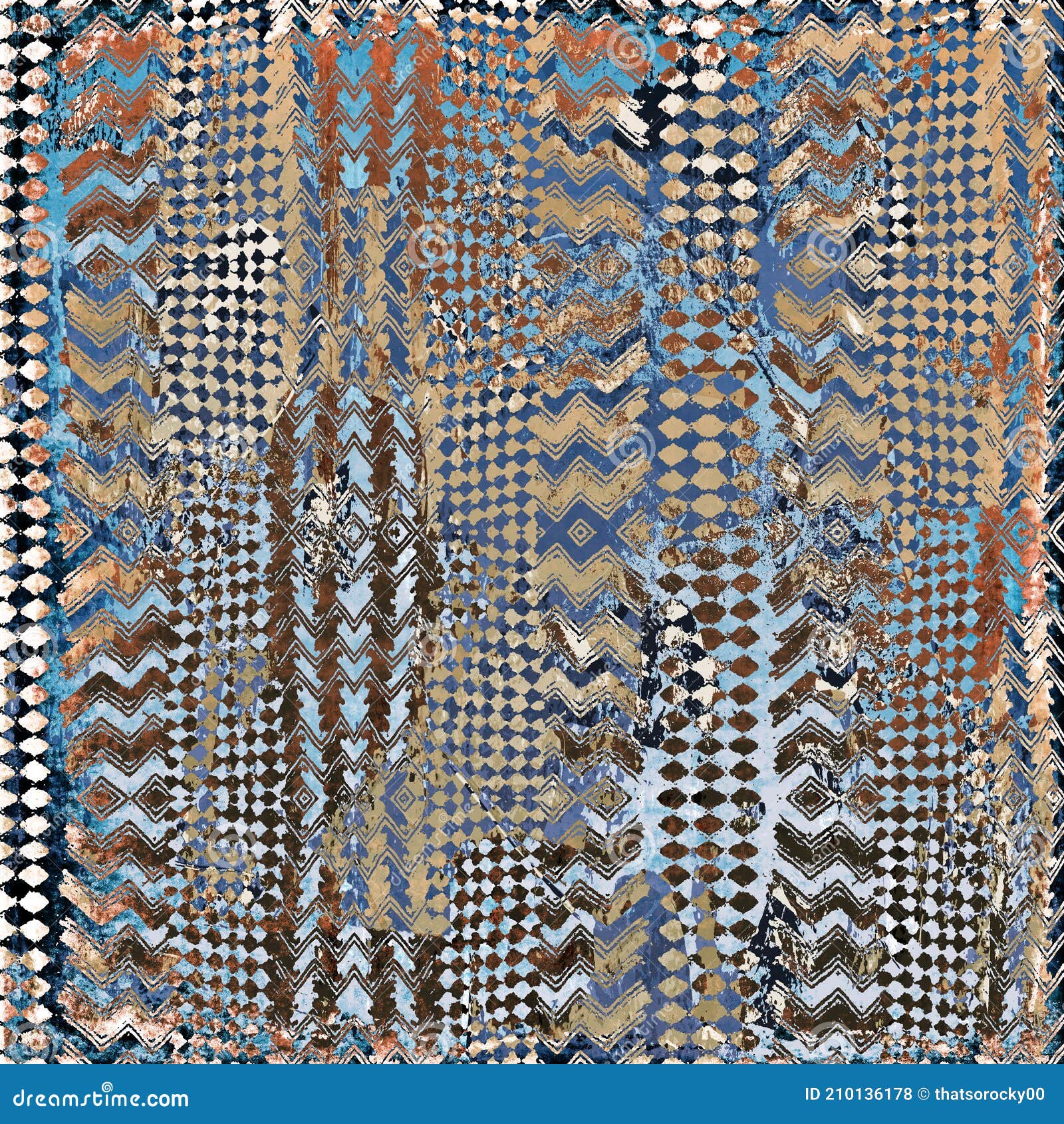 Geometric Boho Style Tribal Pattern with Distressed Texture and Effect ...