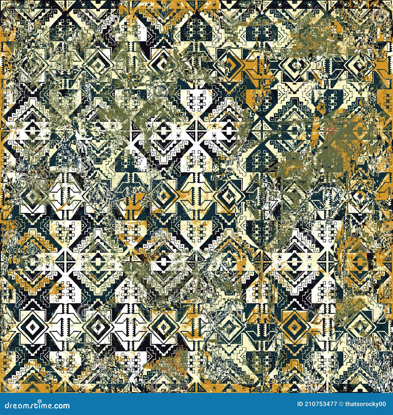Geometric Boho Style Tribal Pattern with Distressed Texture and Effect ...