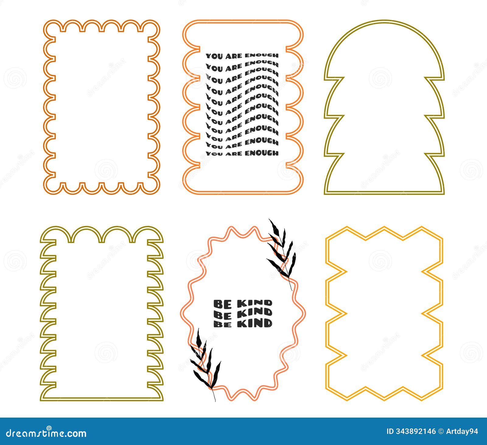 Geometric Border Frames with Wavy Colorful Lines and Text Stock ...