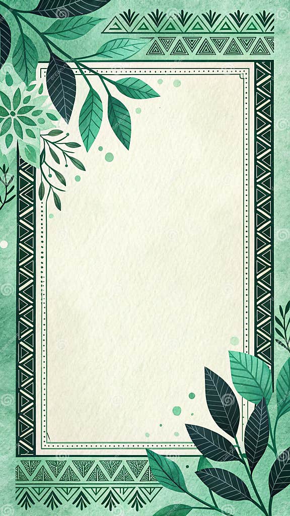 Geometric Border Pattern with Paper Texture and Forest Canopy Palette ...