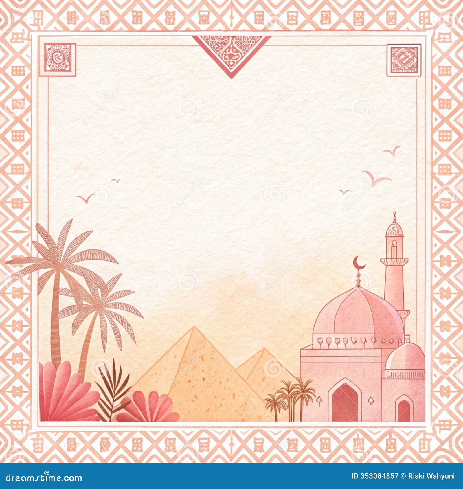 Geometric Border Pattern with Paper Texture and Peachy Blush Palette ...
