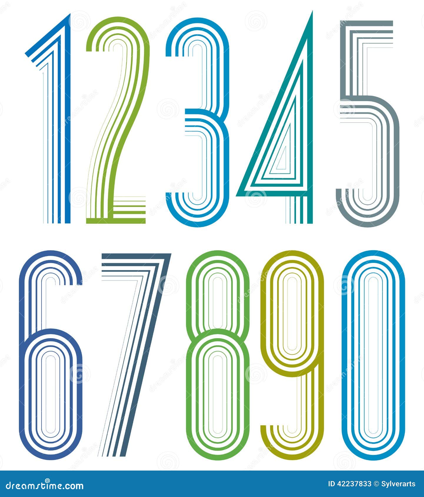 Geometric Bright Elegant Striped Numbers. Stock Vector - Illustration ...