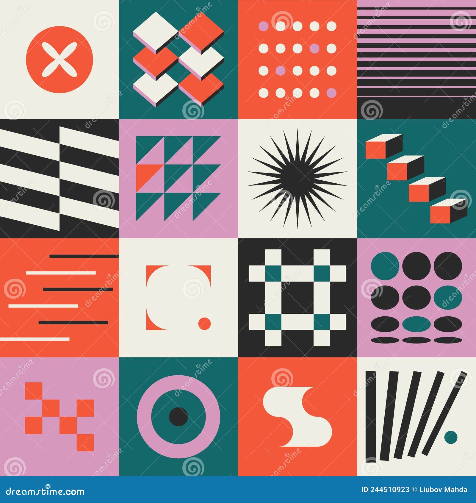 Geometric Brutalist Pattern. Simple Primitive Bold Forms, Minimalist ...