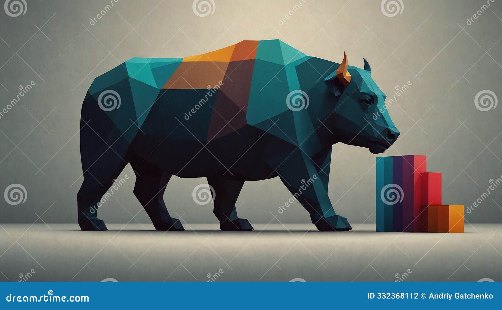 Geometric Bull with Colorful Bar Graph Illustration in Modern Abstract ...