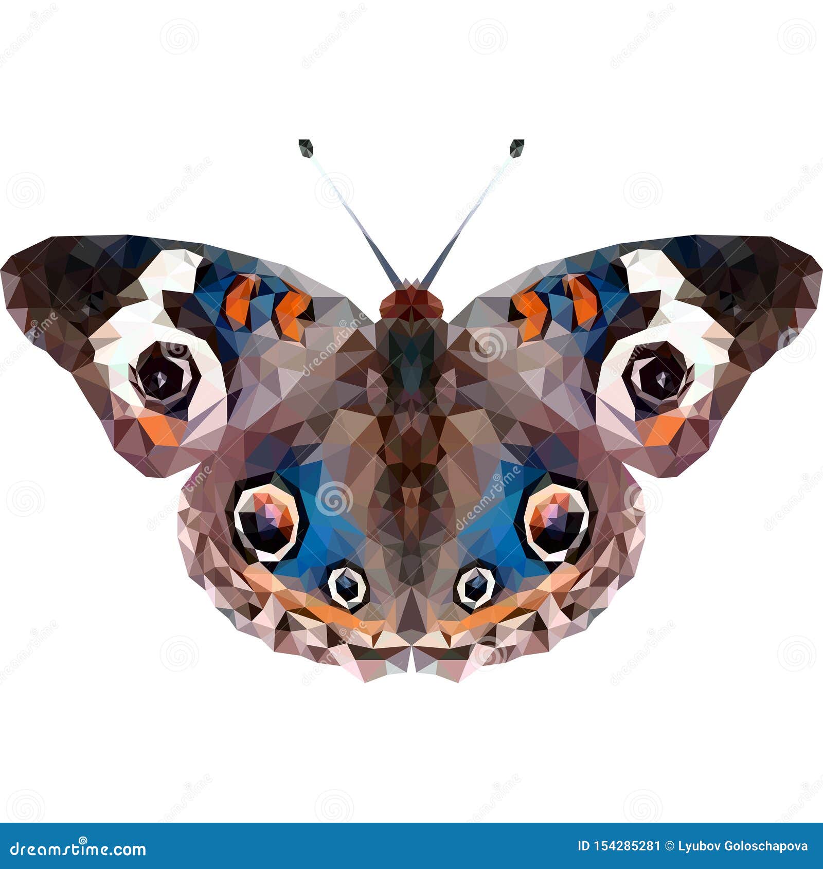Polygonal Brown Butterfly Vector Illustration Isolated. Symmetrical ...