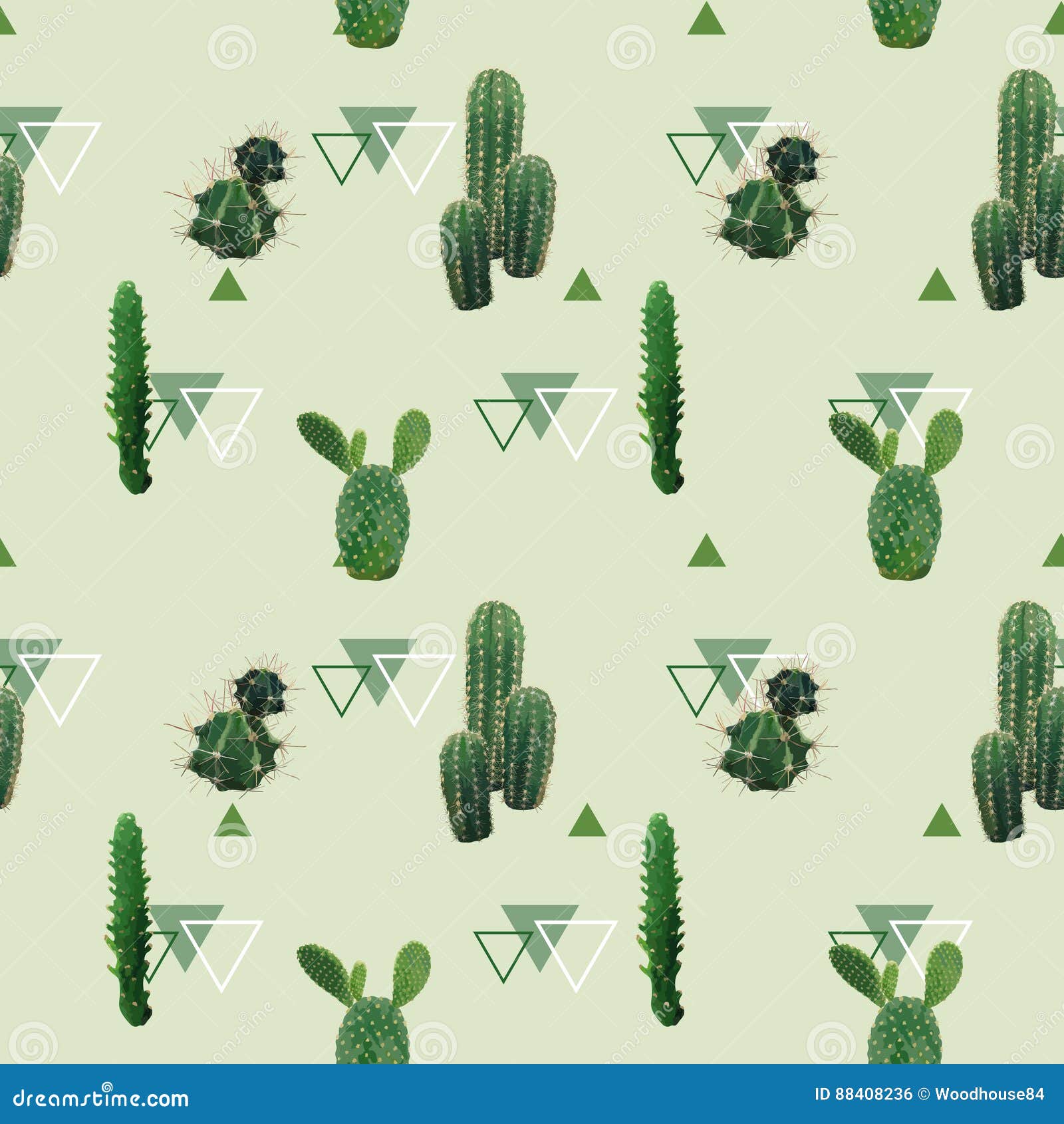 Geometric Cactus Plant Seamless Pattern. Exotic Tropical Summer ...