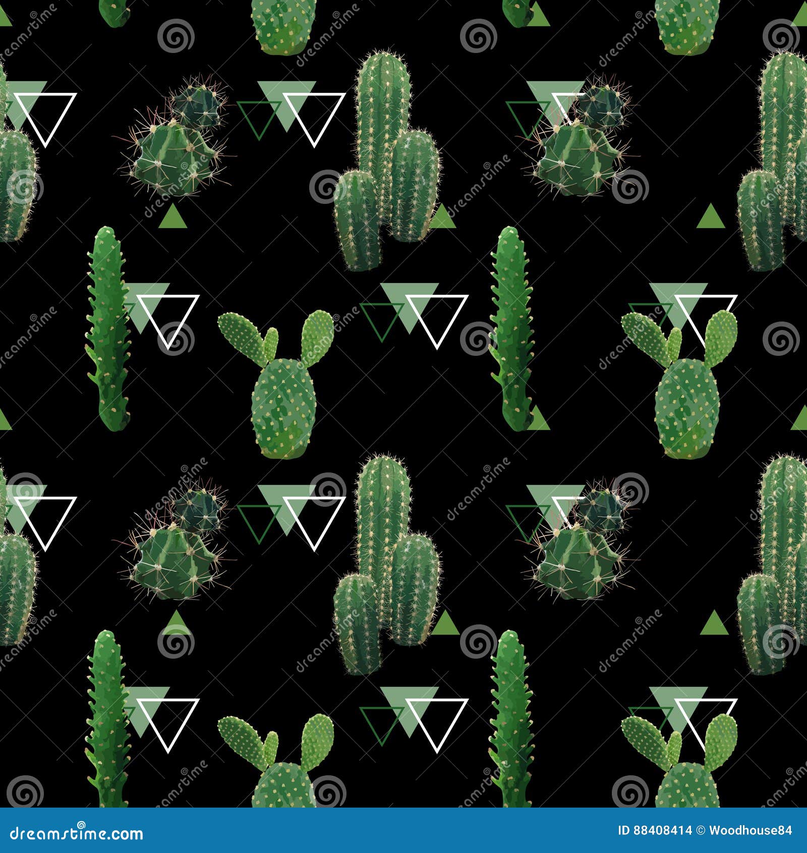 Geometric Cactus Plant Seamless Pattern. Exotic Tropical Summer ...