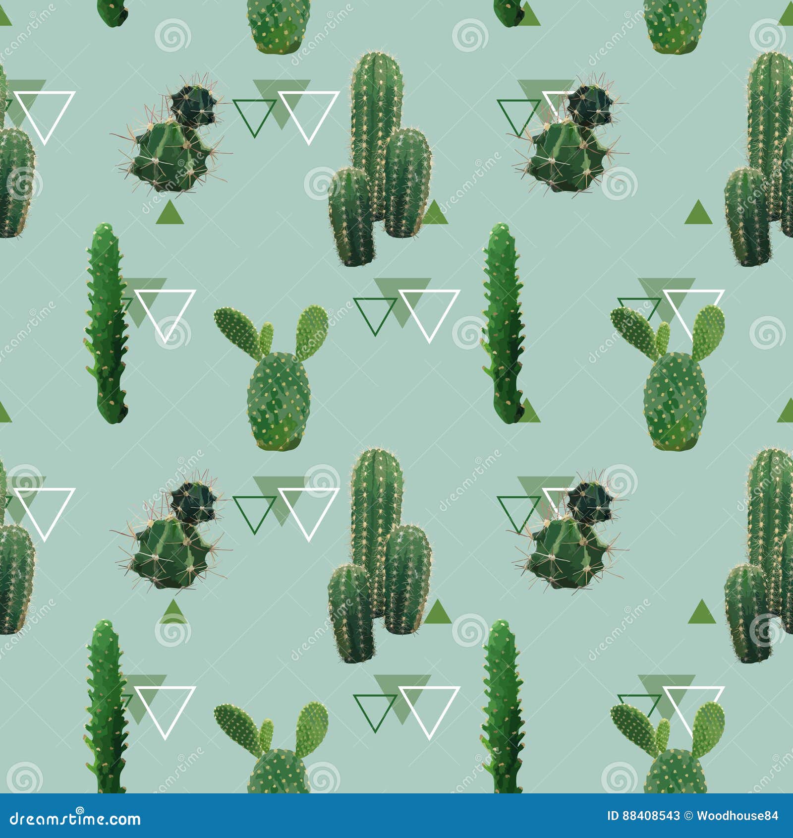 Geometric Cactus Plant Seamless Pattern. Exotic Tropical Summer ...