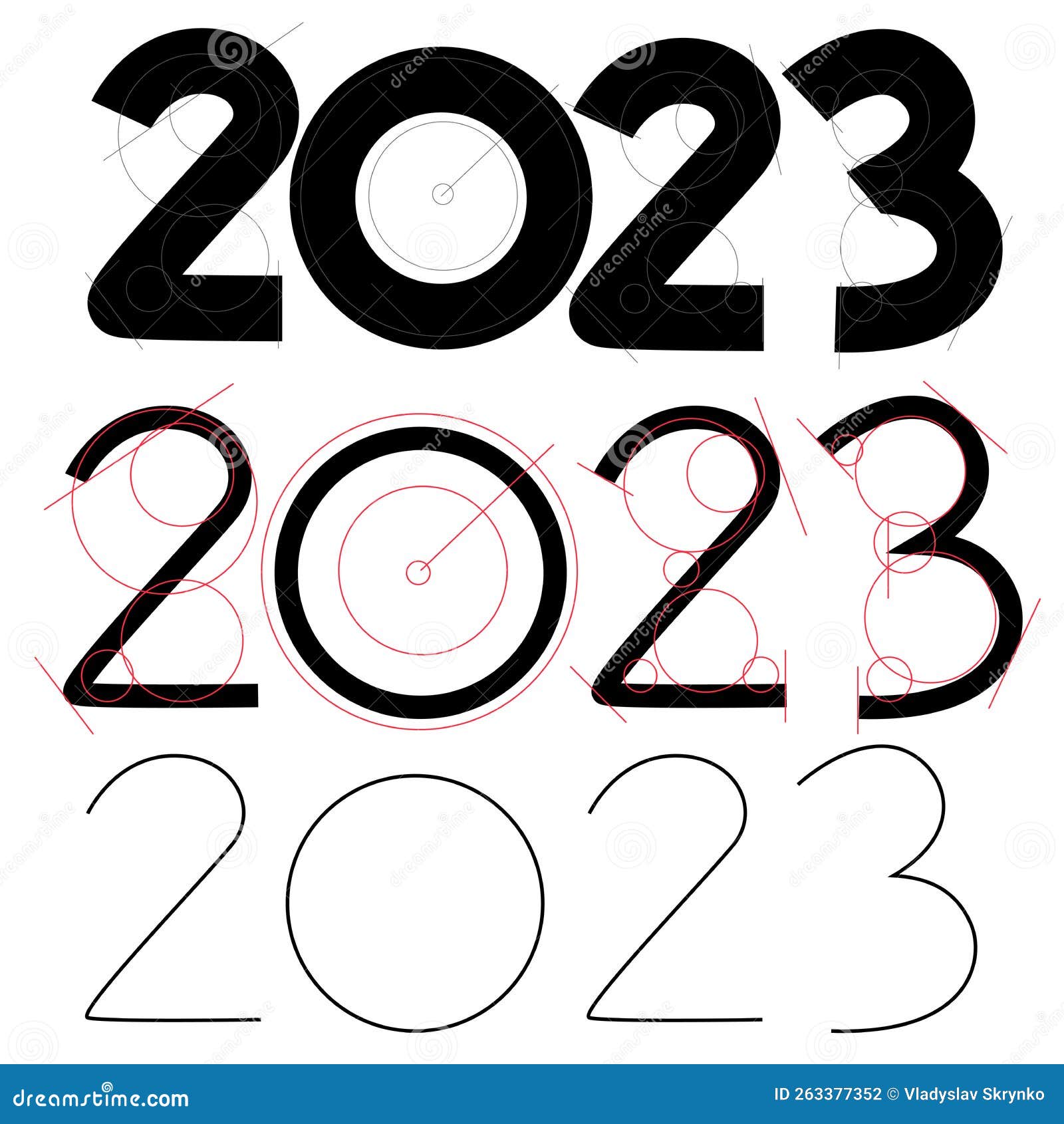 2023 with Geometric Calculations and Lines on a White Background. Stock ...