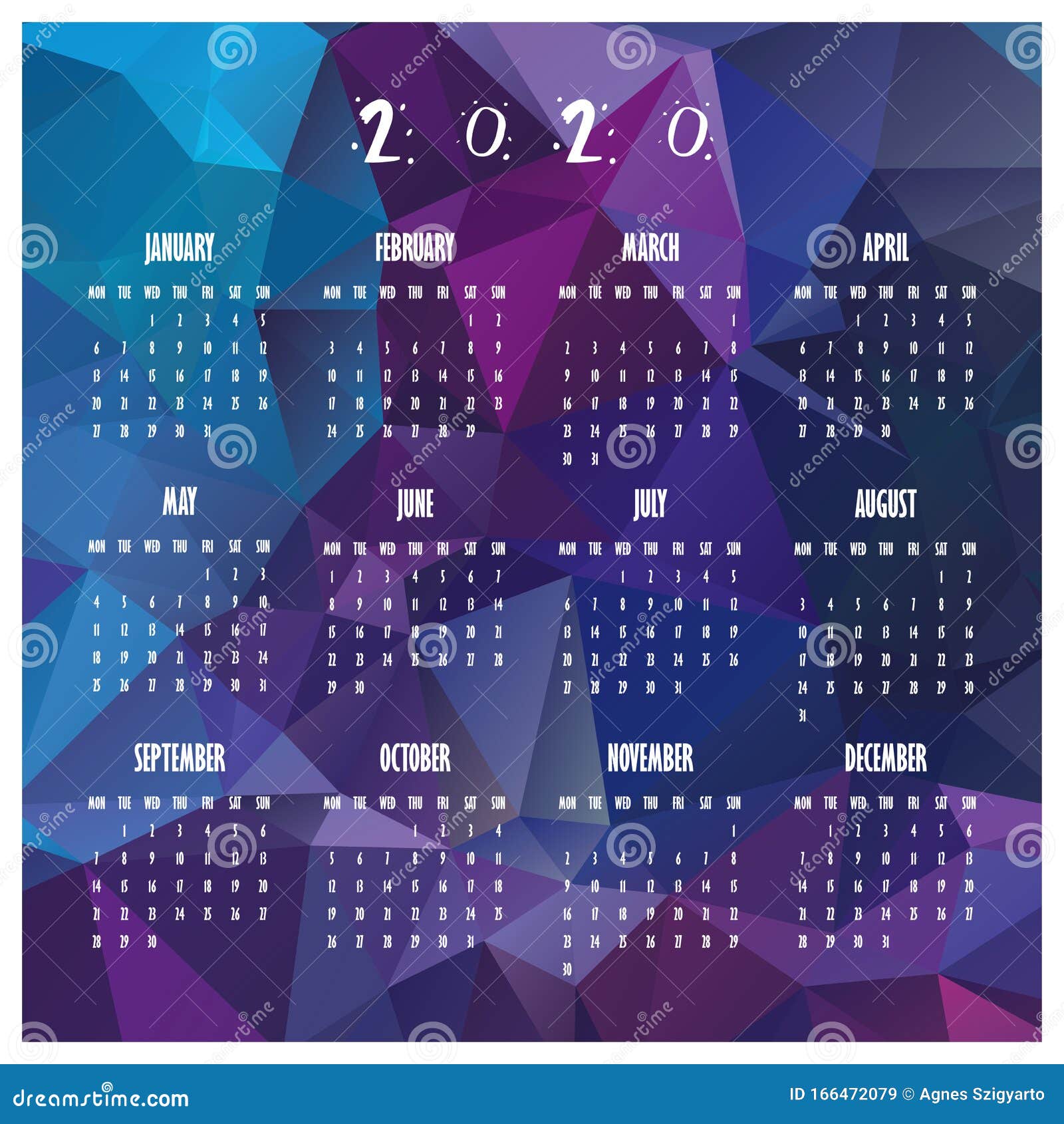 2020 Geometric Calendar in Blue Shades Stock Vector - Illustration of ...