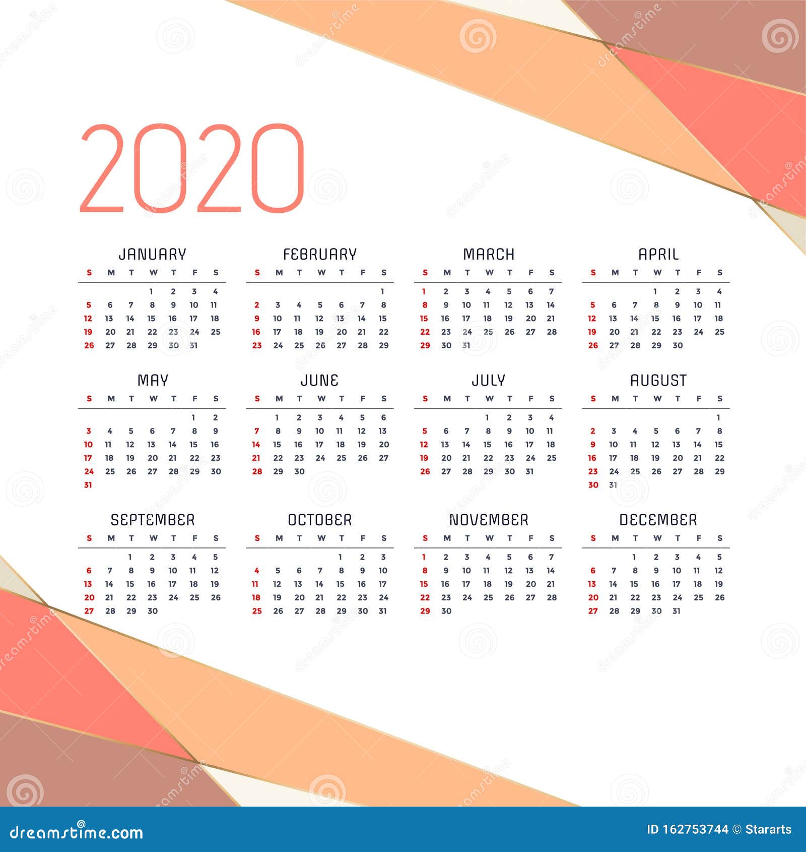 Geometric 2020 Calendar Design Template Stock Vector - Illustration of ...
