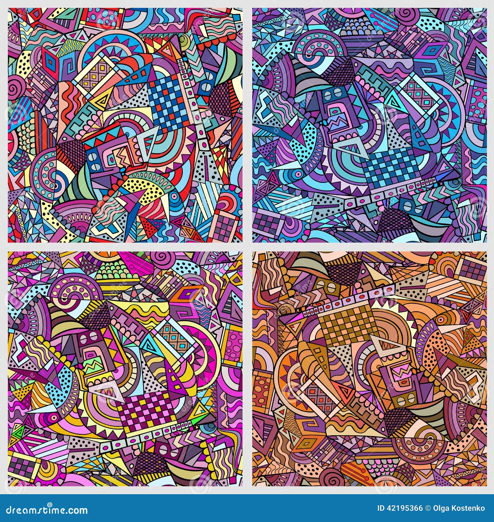 Geometric Cartoon Patterns Set. Stock Vector - Illustration of happy ...