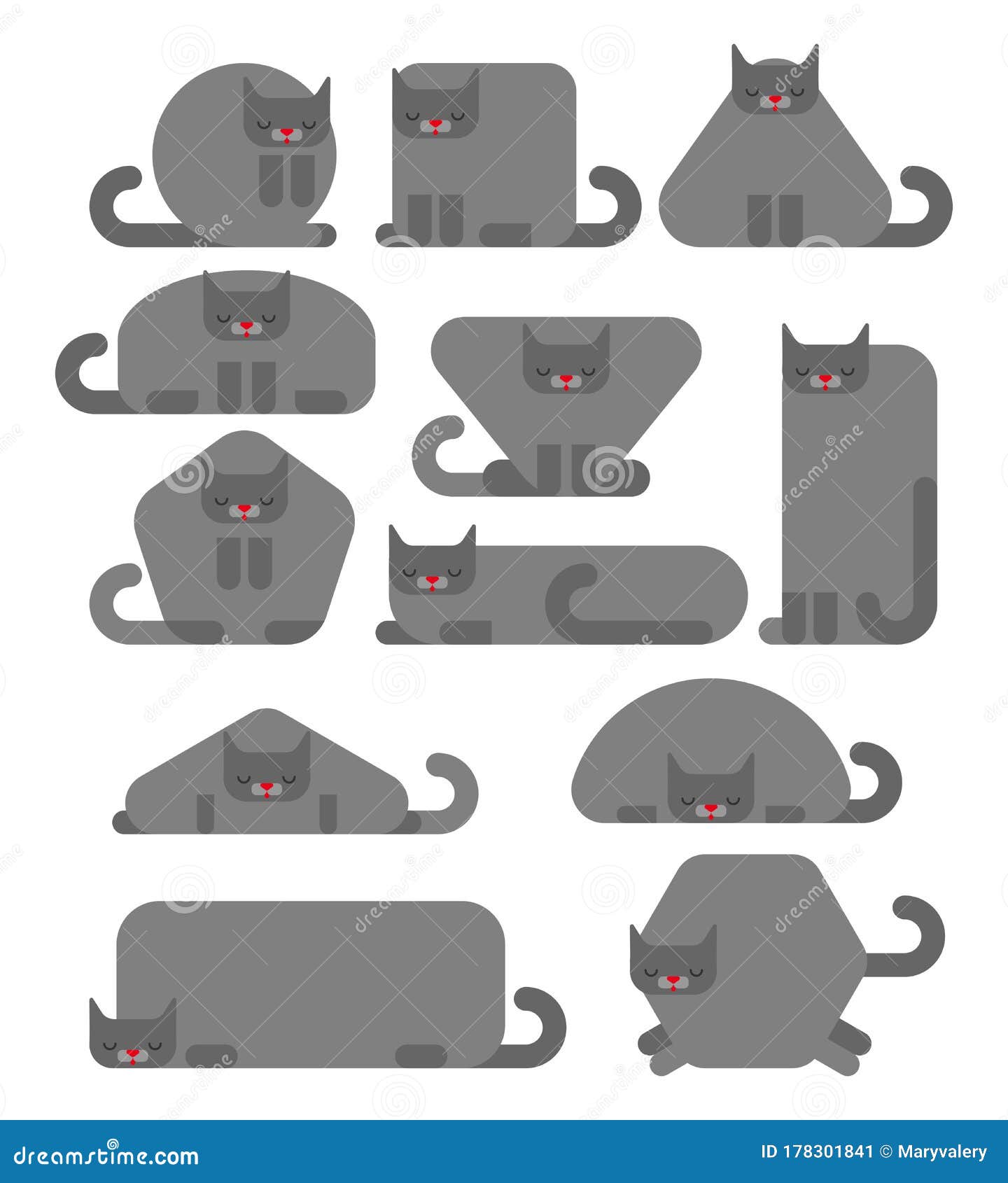 Geometric Cat Set. Square and Round Cats. Triangular and Hexagonal Pet ...