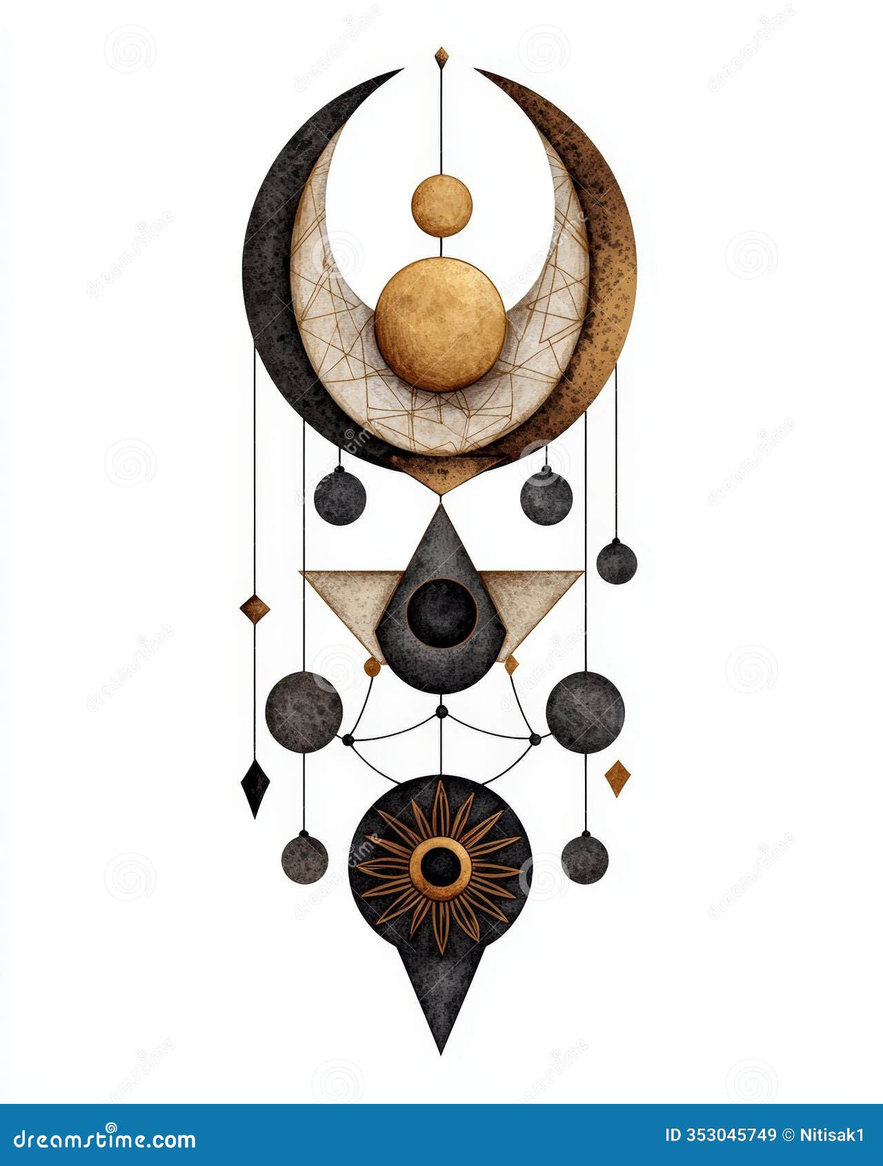 Geometric Celestial Design with Moons and Intricate Elements on a White ...