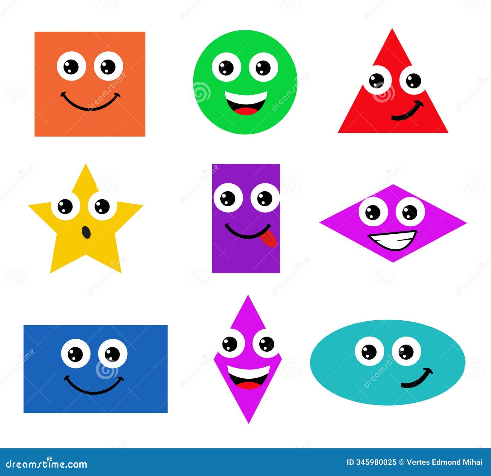 Geometric Character Shapes with Face Emotions Stock Illustration ...