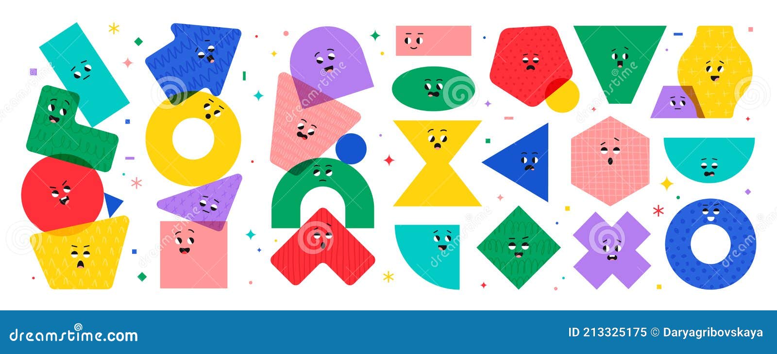 Cartoon Basic Geometric Shapes. Smiling Shapes. Isolated On White ...