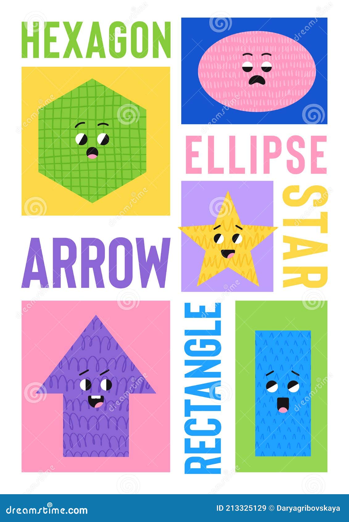 Cartoon Basic Geometric Shapes. Smiling Shapes. Isolated On White ...